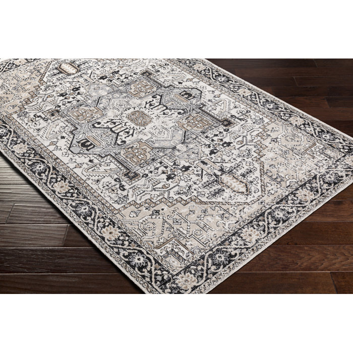 Langley Street Haughton Machine Washable Oriental Black/Taupe Area Rug & Reviews | Wayfair